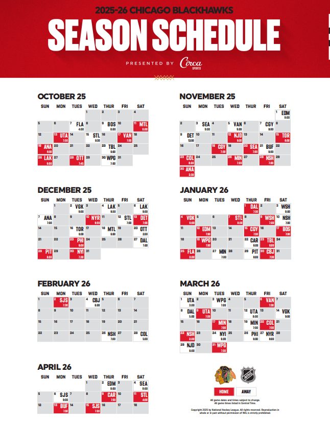 Blackhawks 2025-26 Regular Season Schedule Breakdown | Chicago Hockey Now
